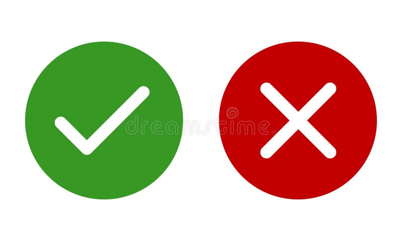 Green Check Mark, Red Cross, X Mark Icon Set, Rounded Shape Right and ...