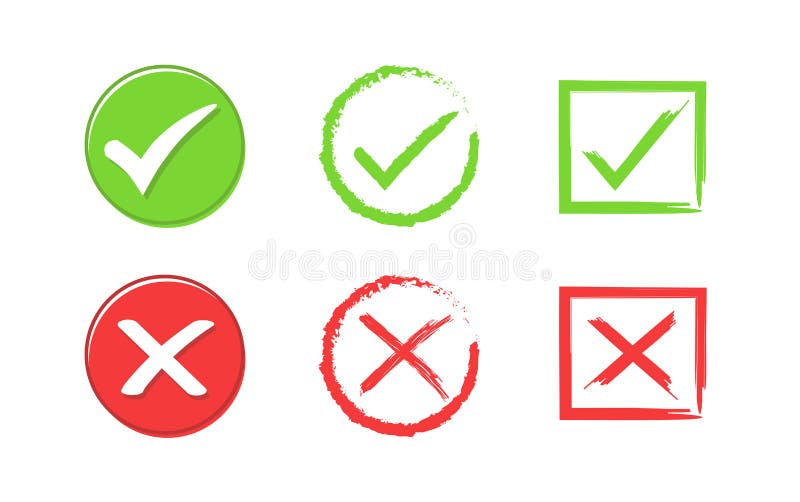 Green Check Mark and Red Cross Icon. Set of True and False Icons on ...