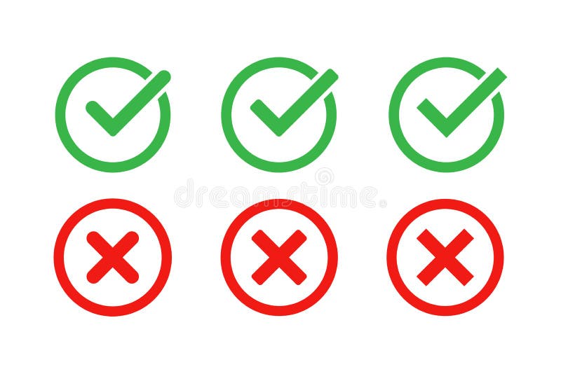 Green Check Mark Done and Red X Icon. Cross and Tick Signs Stock ...