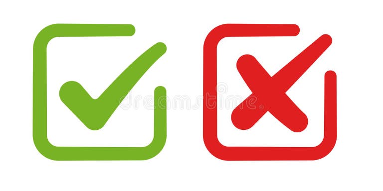 Green Check Mark and Red Cross in Square Stock Vector - Illustration of ...