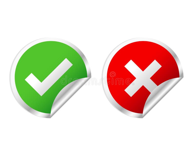 Green Check Mark and Red Cross Stickers Stock Vector - Illustration of ...