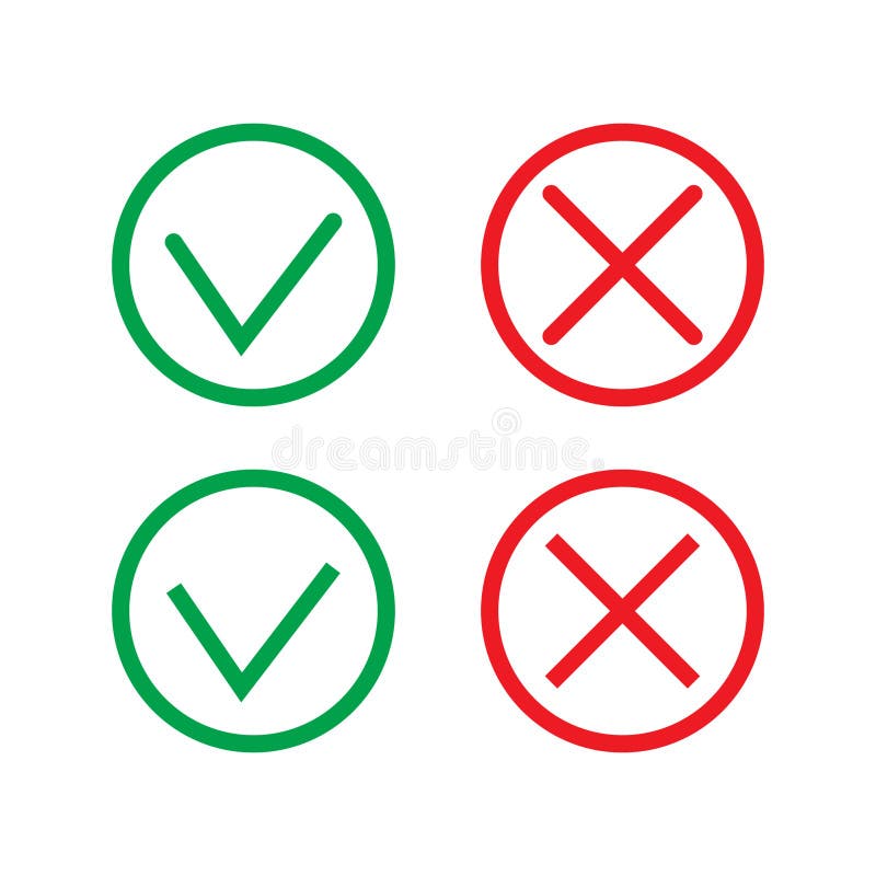Green Check Mark and Red Cross in Two Variants Square and Rounded ...