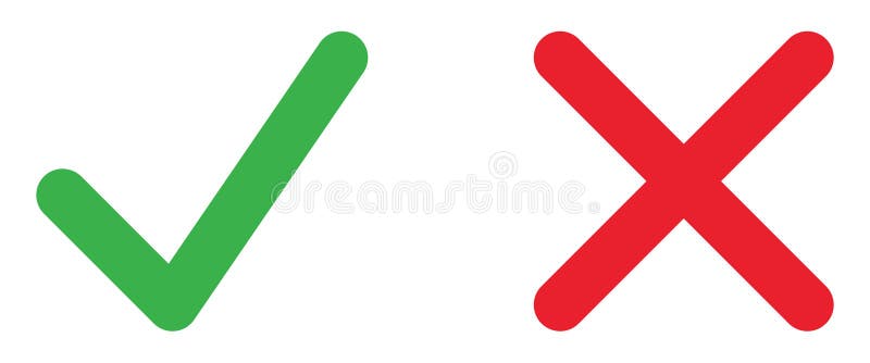 Green Check Mark and Red Cross X Mark Vector Icon. Checkmark Sign ...
