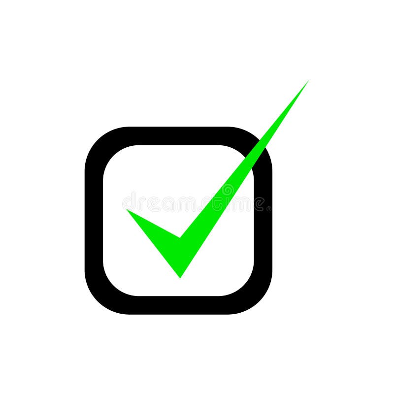 Green Check Mark Sign on Black Square Check Box Isolated on White ...