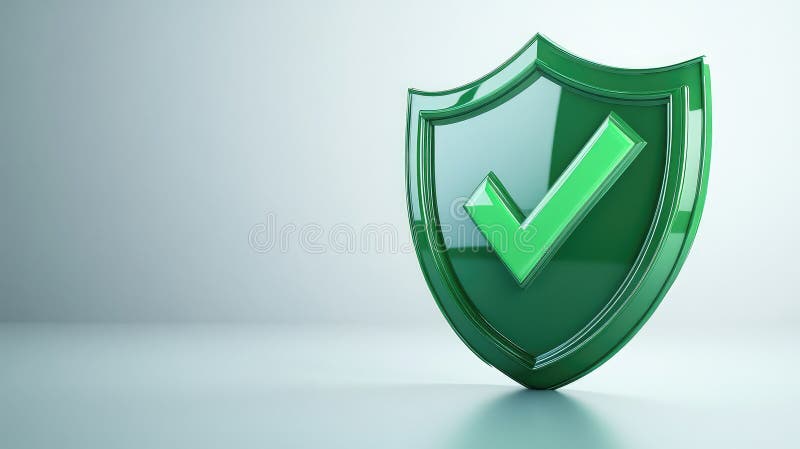 Green Check Mark Sign with Certificate and Shield on White Background ...