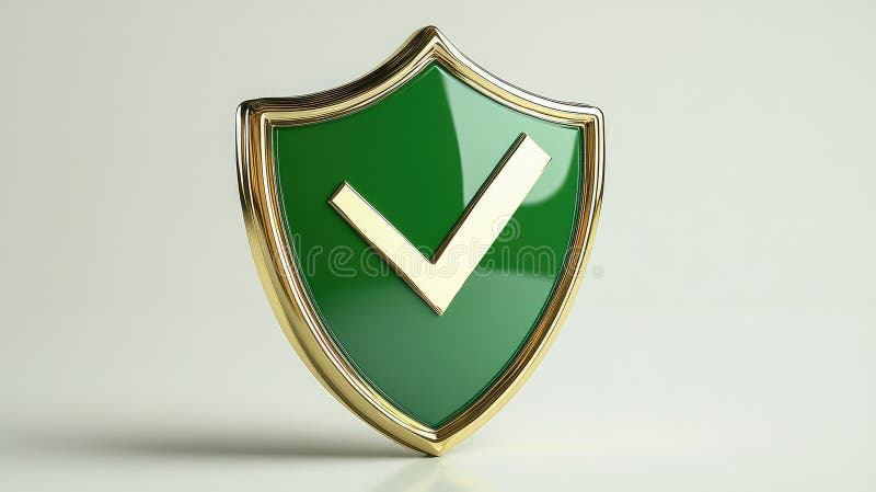 Green Check Mark Sign with Certificate and Shield on White Background ...