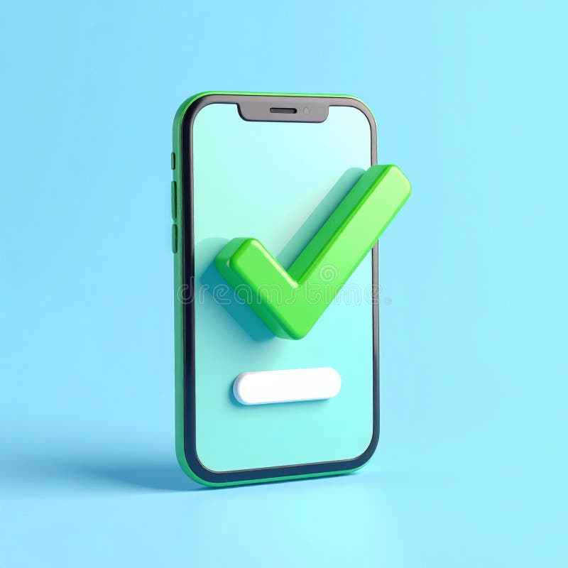 Green Check Mark on Smartphone Screen on Light Blue Background Stock ...