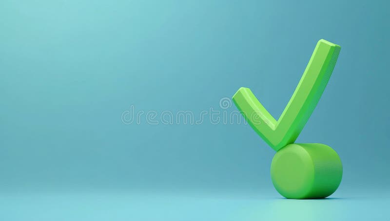 A Green Check Mark Symbol, Signifying Approval, Rendered in a Modern 3D ...