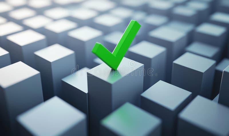Green Check Mark Symbolizing Success and Achievement Atop a 3D Grid of ...
