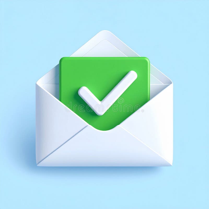 Green Check Mark in White Envelope 3D Icon Stock Illustration ...