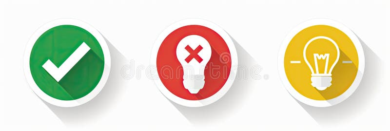 Green Check Mark, Yellow Check Mark, and Red Cross in Circle Stock ...