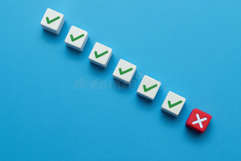 Green Check Marks Ending with a Red Cross on Blue Stock Illustration ...