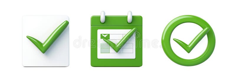 Green Check Marks Representing Approval, Tasks, and Scheduling. Three ...