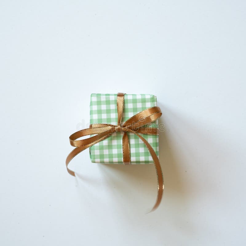Green Check Pattern Gift Box Isolated on White Background. Top View ...