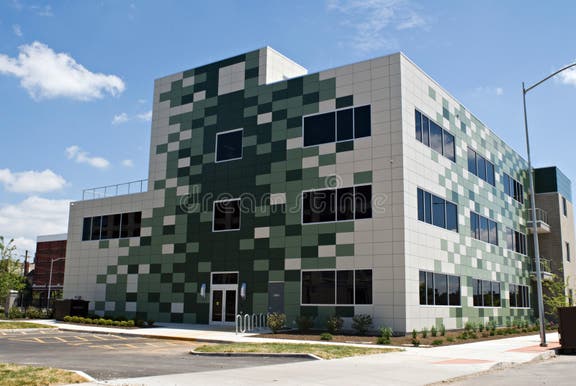 Green Checked Building stock photo. Image of block, clouds - 10152652
