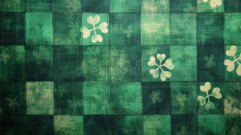 Green Checkered Fabric with Cloverleaf Designs Stock Illustration ...