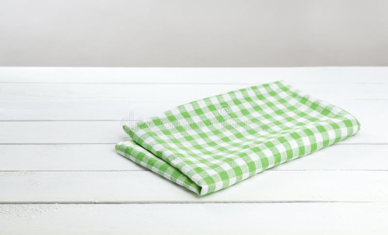 Green Checkered Tablecloth on White Table Background Stock Image ...
