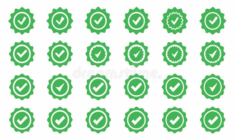 Green Checkmark Badges Approval Certification Quality Success Icons ...