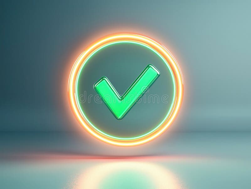Green Checkmark Inside a Glowing Circle Floating in Space Stock ...