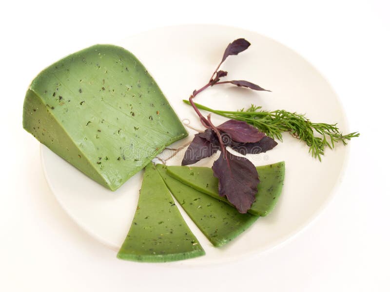 Green Cheese and Greens on a White Background Stock Photo - Image of ...