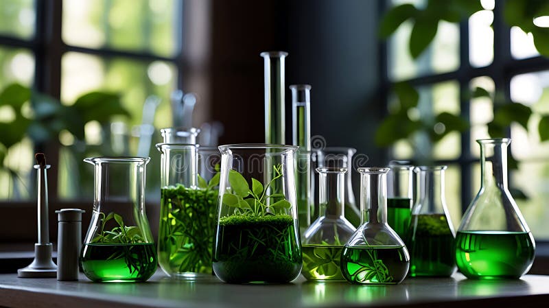 Green Chemistry Research Plants in Scientific Glassware Stock ...