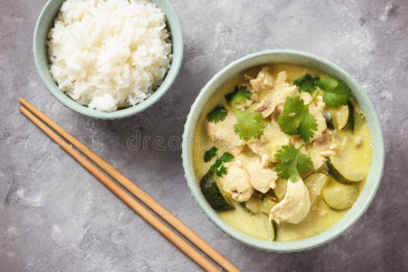 Green Chicken Curry with Jasmine Rice. Stock Image - Image of spice ...