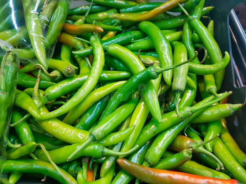 Green Chili in the Basket for the Surface Background Stock Image ...