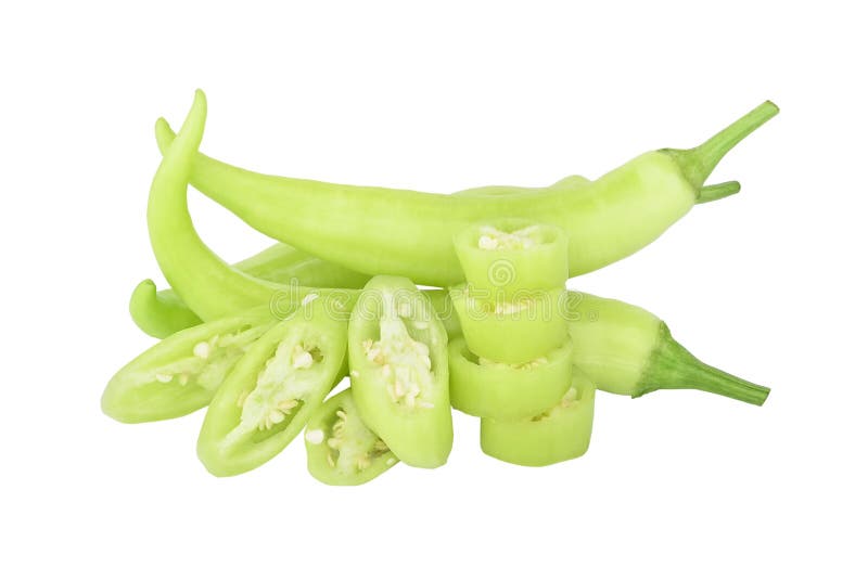 Whole and Slice Thai Green Chilli Isolated on White Background Stock ...