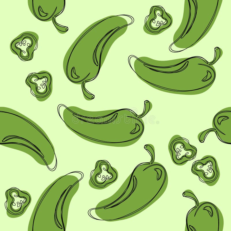 Green Chilli Pepper Seamless Pattern. Hand Drawing Chilli Pepper. Stock ...