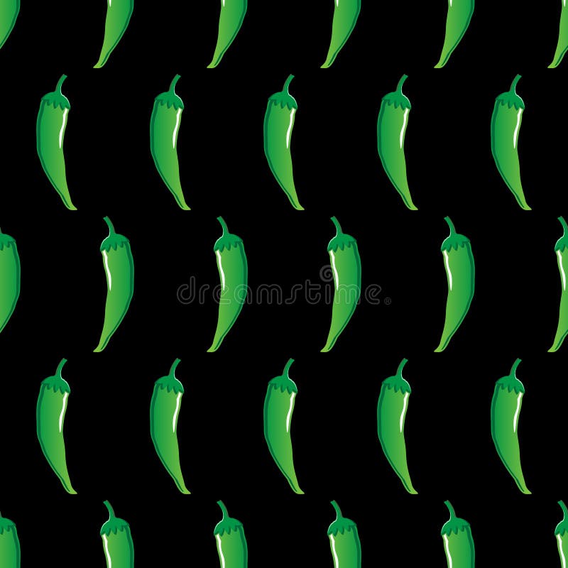 Green Chilli Stock Seamless Pattern Black Background Stock ...