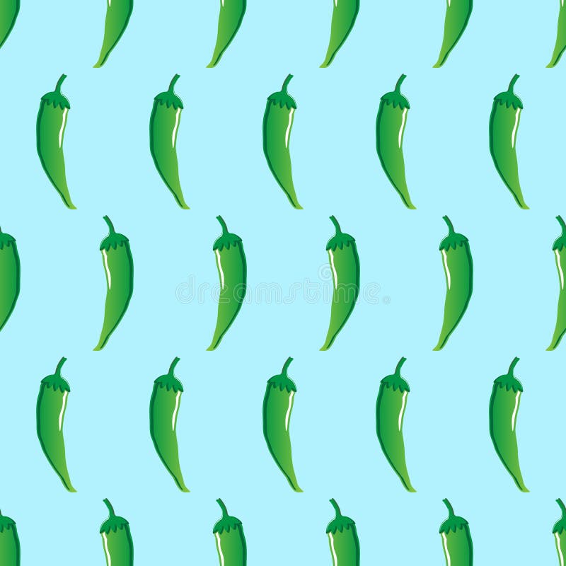 Green Chilli Stock Seamless Pattern on Light Blue Background Stock ...