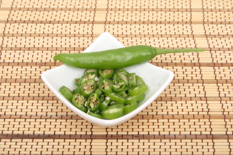 Green Chilli, Whole and Chopped Stock Image - Image of bowl, paprika ...