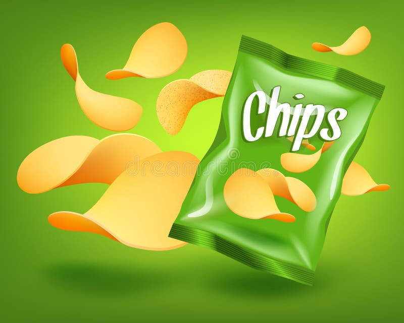 Red Chips Package Mockup with Yellow Crispy Snacks, Advertising Concept ...