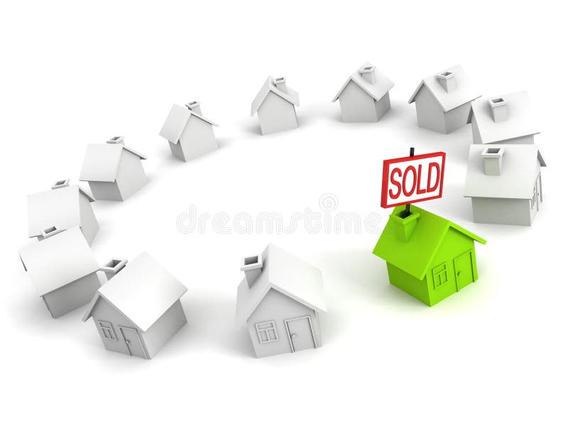 Green Choice House with SOLD Label in Other Row Stock Illustration ...