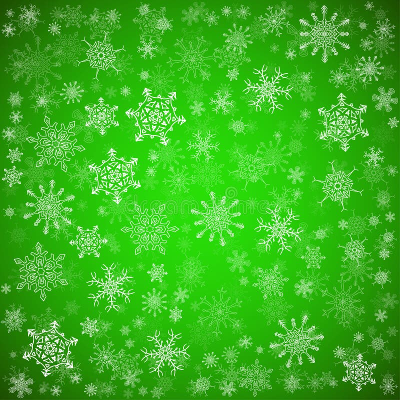 Green Christmas Background with Different Snowflakes Stock Vector ...