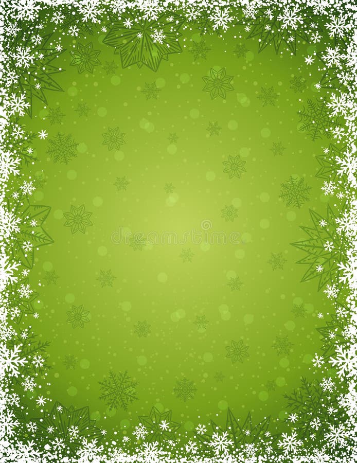 Green Christmas Background with Frame of Snowflakes and Stars, Stock ...