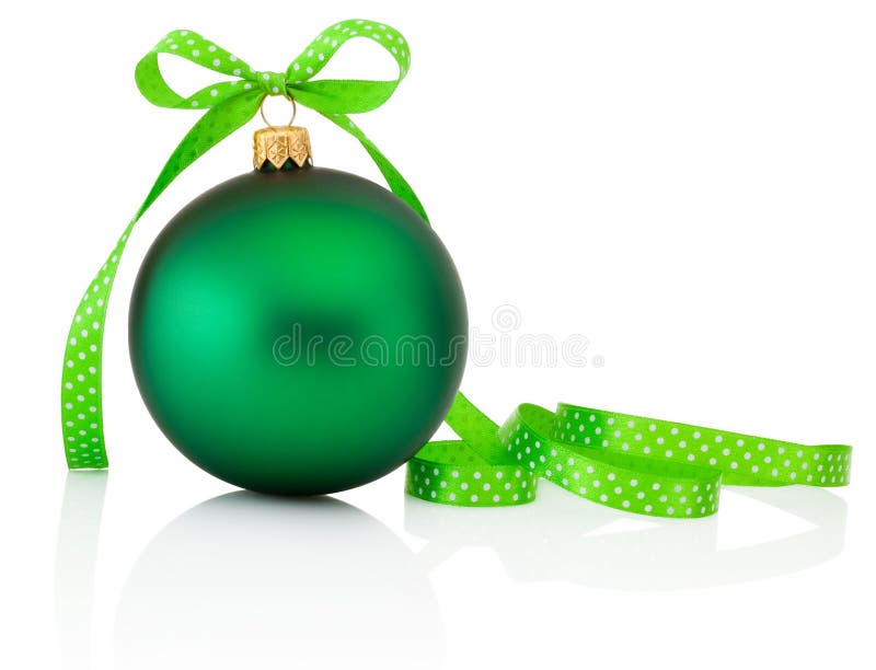 Green Christmas Ball with Ribbon Bow Isolated on White Background Stock ...