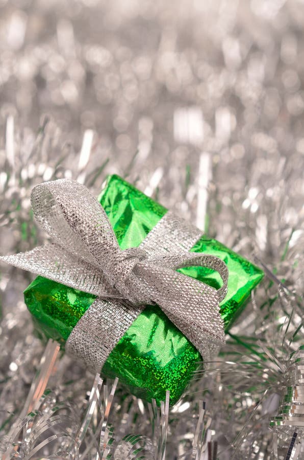 Green Christmas present stock image. Image of silver - 61739191