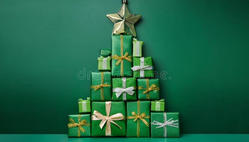 Green Christmas Presents and Gifts Stacked into a Festive Christmas ...