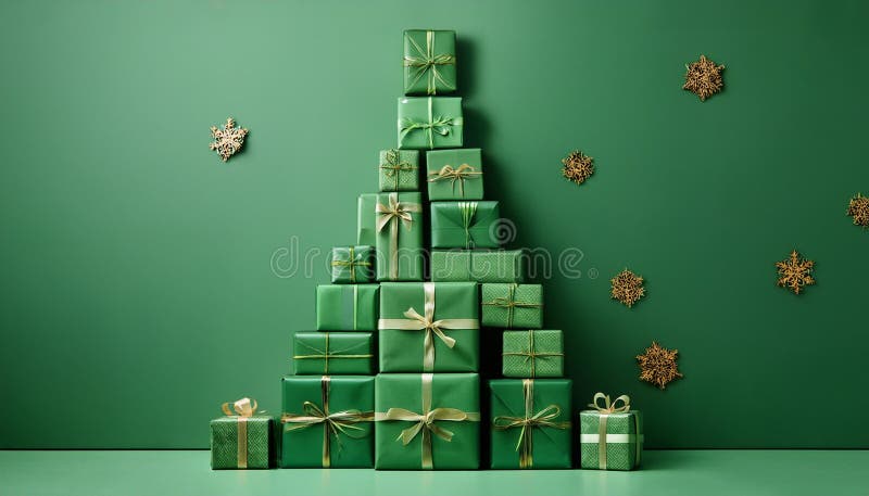 Green Christmas Presents and Gifts Stacked into a Festive Christmas ...