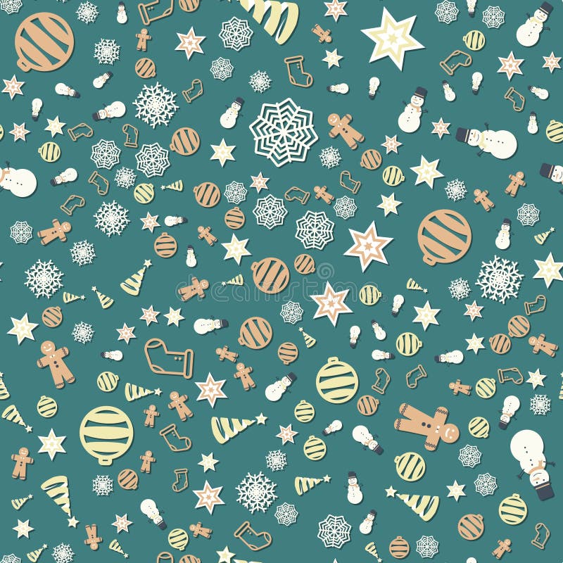 Green Christmas Seamless Pattern with Christmas Icons. Vector ...