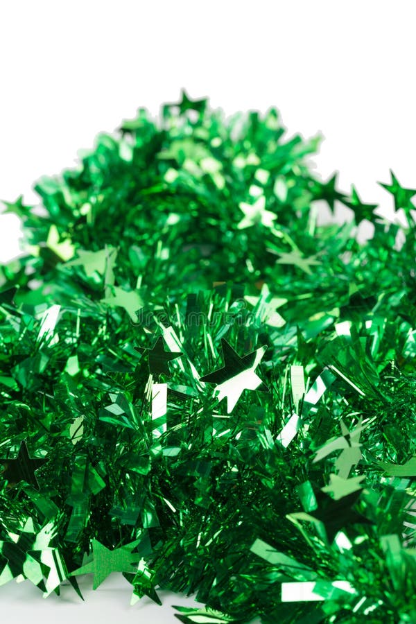 Green Christmas Tinsel with Stars Stock Image - Image of design, cutout ...