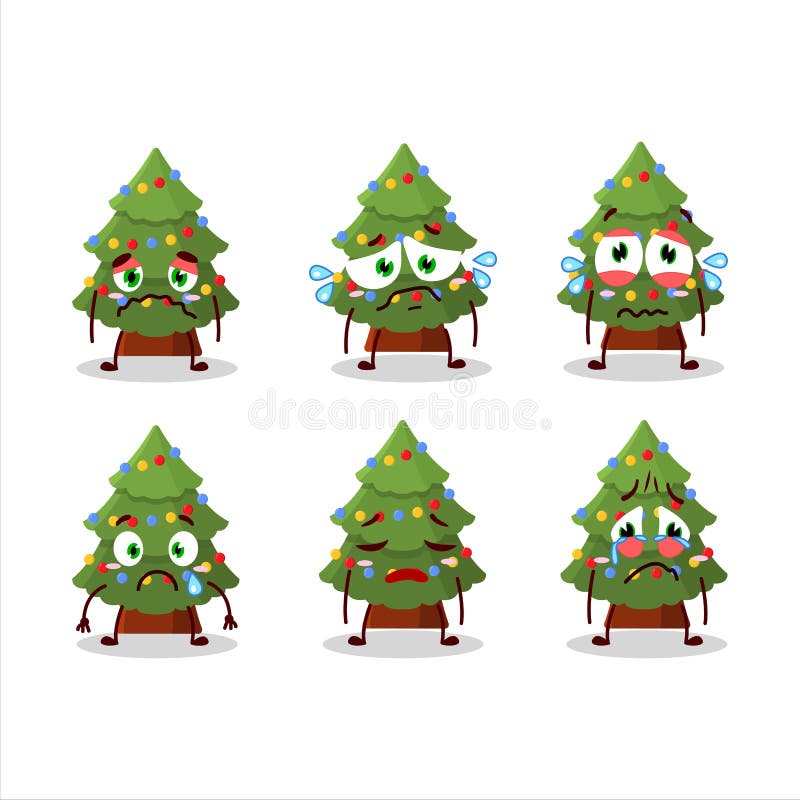 Green Christmas Tree Cartoon Character with Sad Expression Stock Vector ...