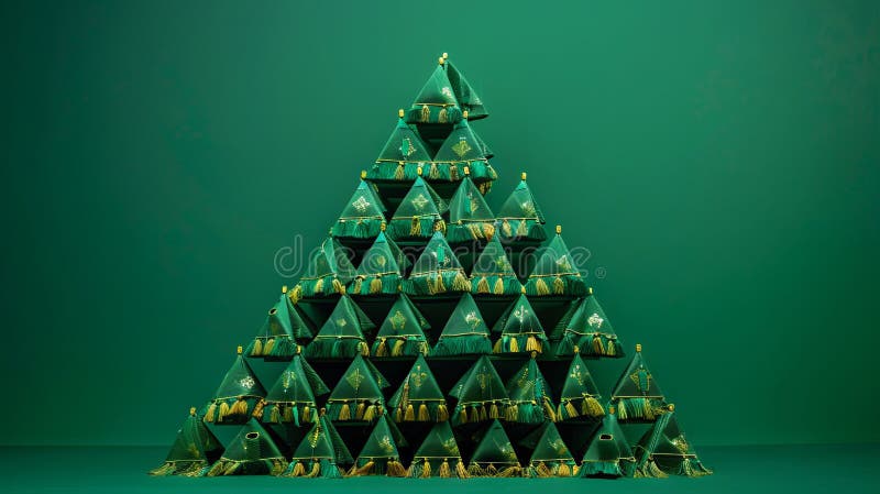 A Green Christmas Tree with Gold Triangles Stock Image - Image of ...