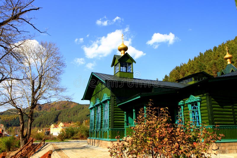 A Green Church in a Small Ancient Town Stock Image - Image of roof ...