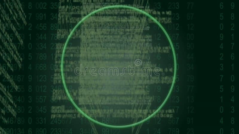 Green Circle Animation Over Scrolling Digital Code Background in Motion Stock Footage - Video of ...