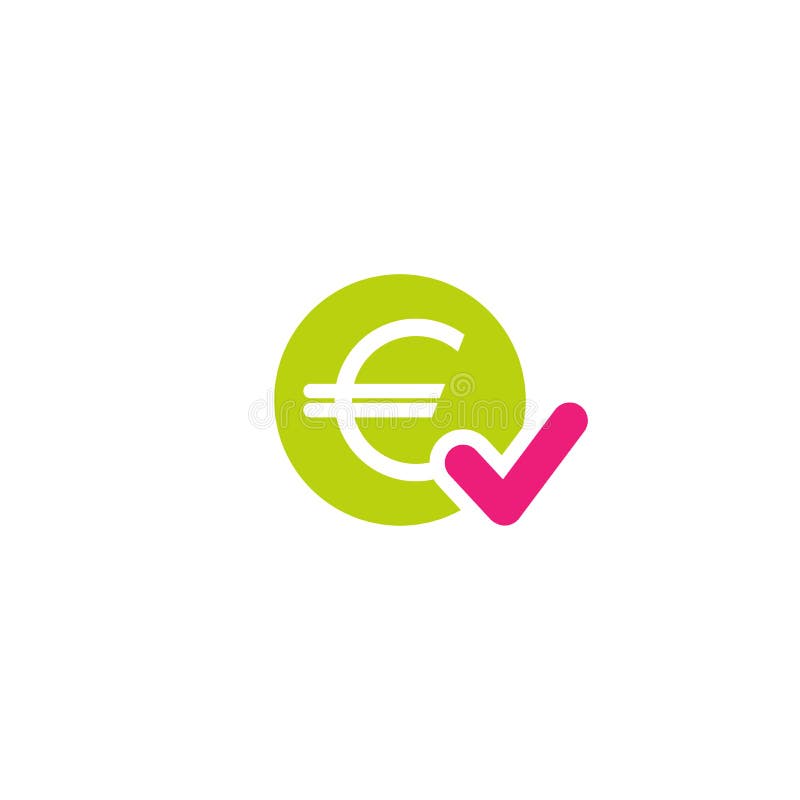 Green Circle with Euro Sign and Pink Circle with Tick. Flat Icon ...
