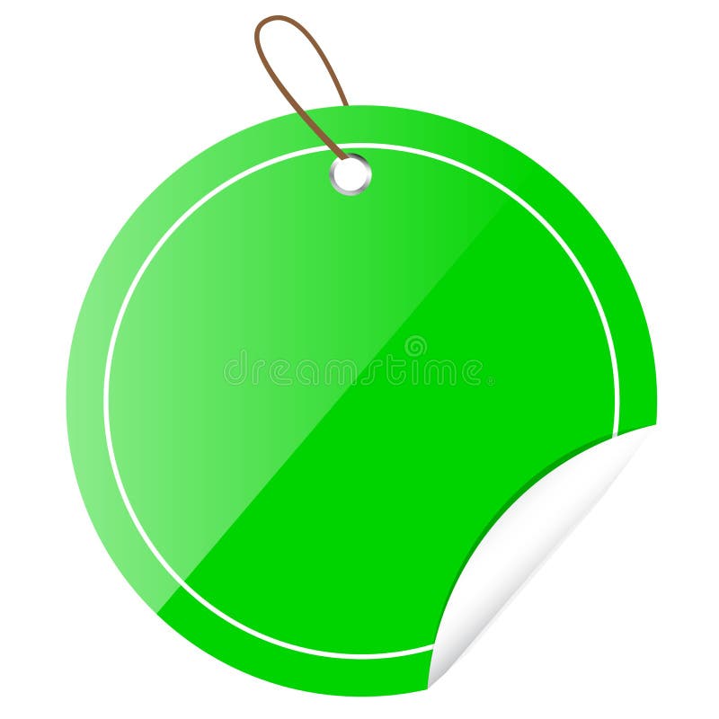 Green Circle Tag or Label with Curl Effect, Isolated on White Stock ...