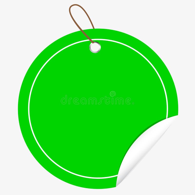 Green Circle Tag or Label with Curl Effect, Isolated on White Stock ...