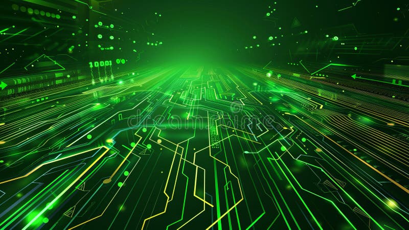 Green Circuit Board with Background Lights Stock Illustration ...